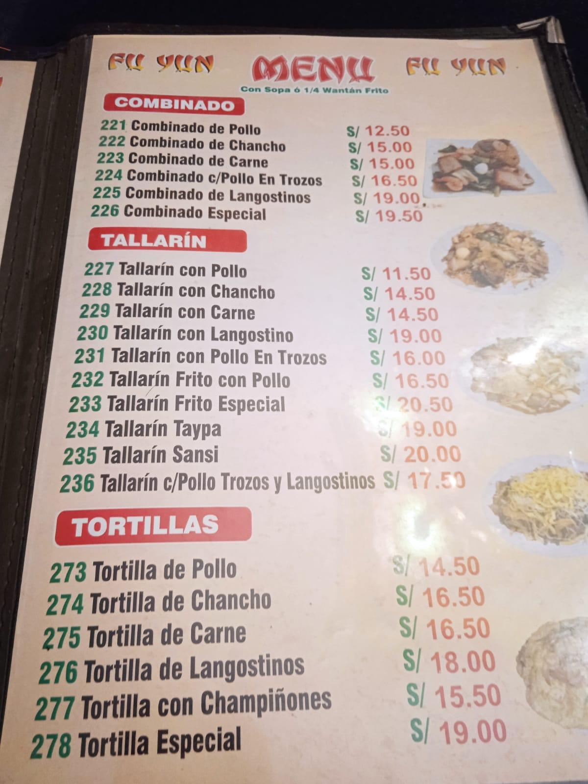 Carta del restaurante Chifa-Polleria Fu Yun, San Martín del Porres