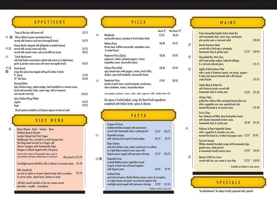 Menu at Cubley Hall pub & bar, Sheffield