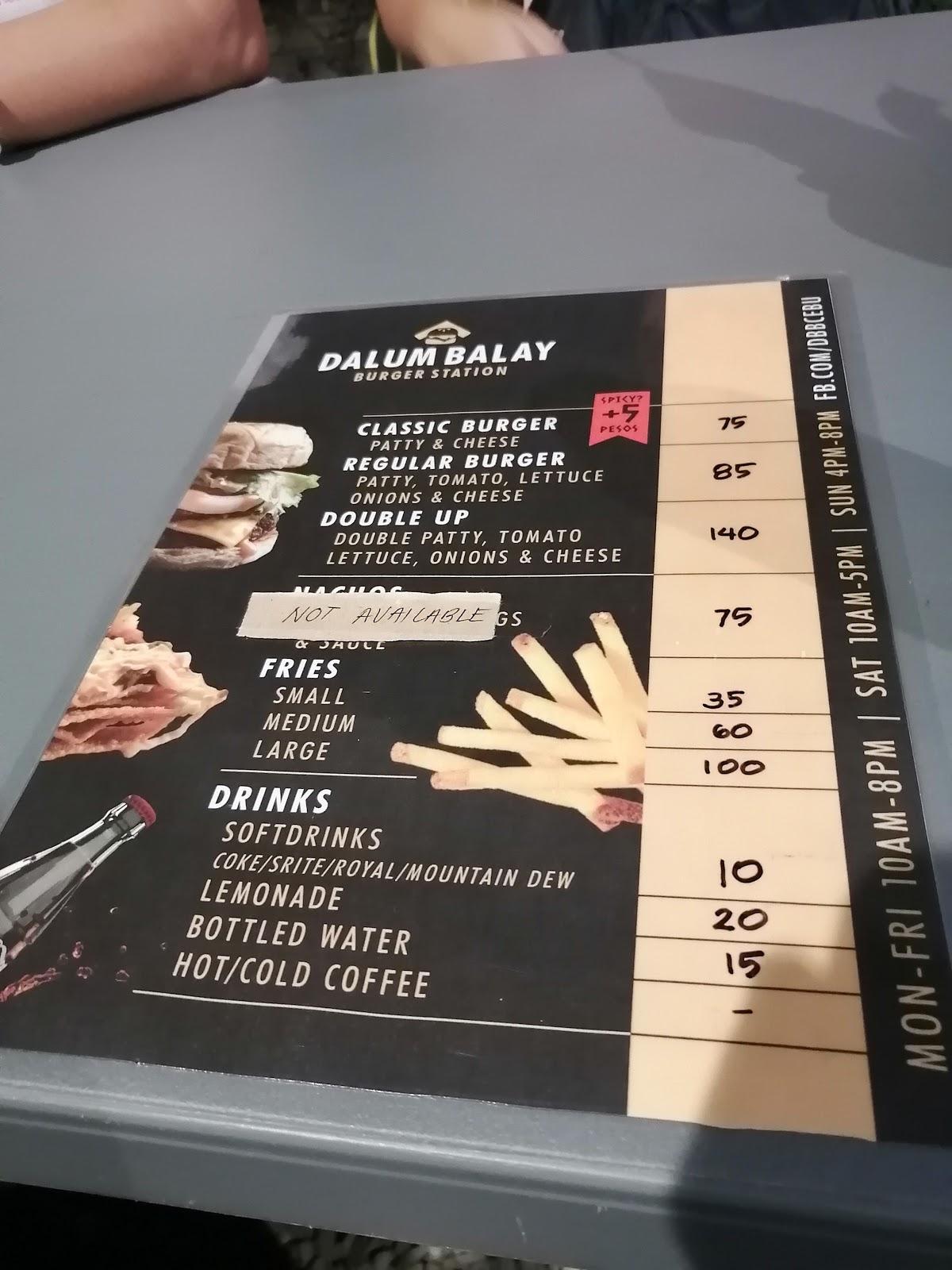 Carta del restaurante Dalum Balay Burger - Cebu, Lapulapu
