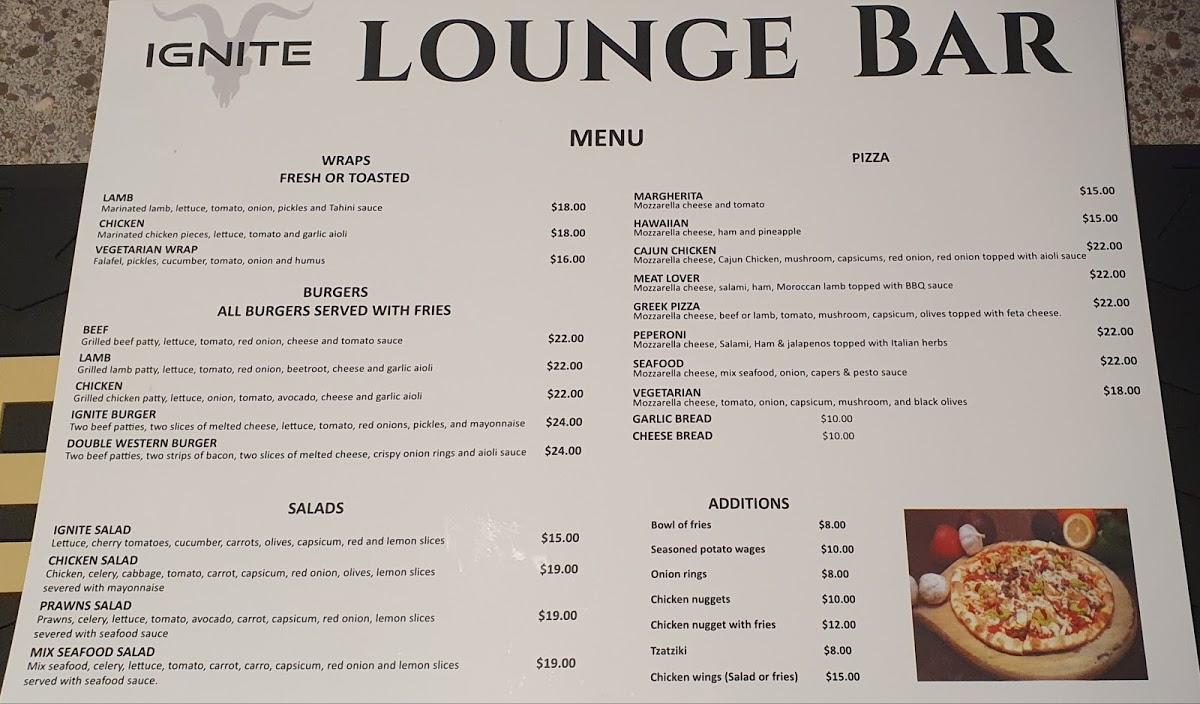 Carta de Ignite Bar & Shisha Lounge, Auckland