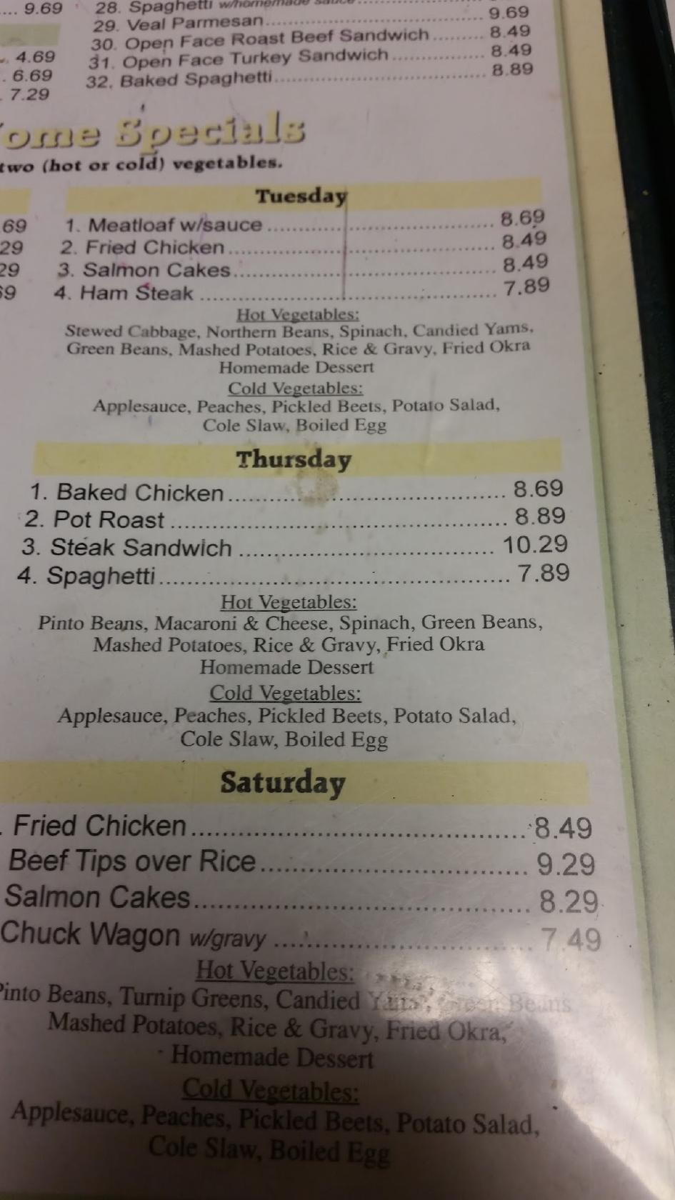 Menu at Johnny K's Restaurant, Indian Trail