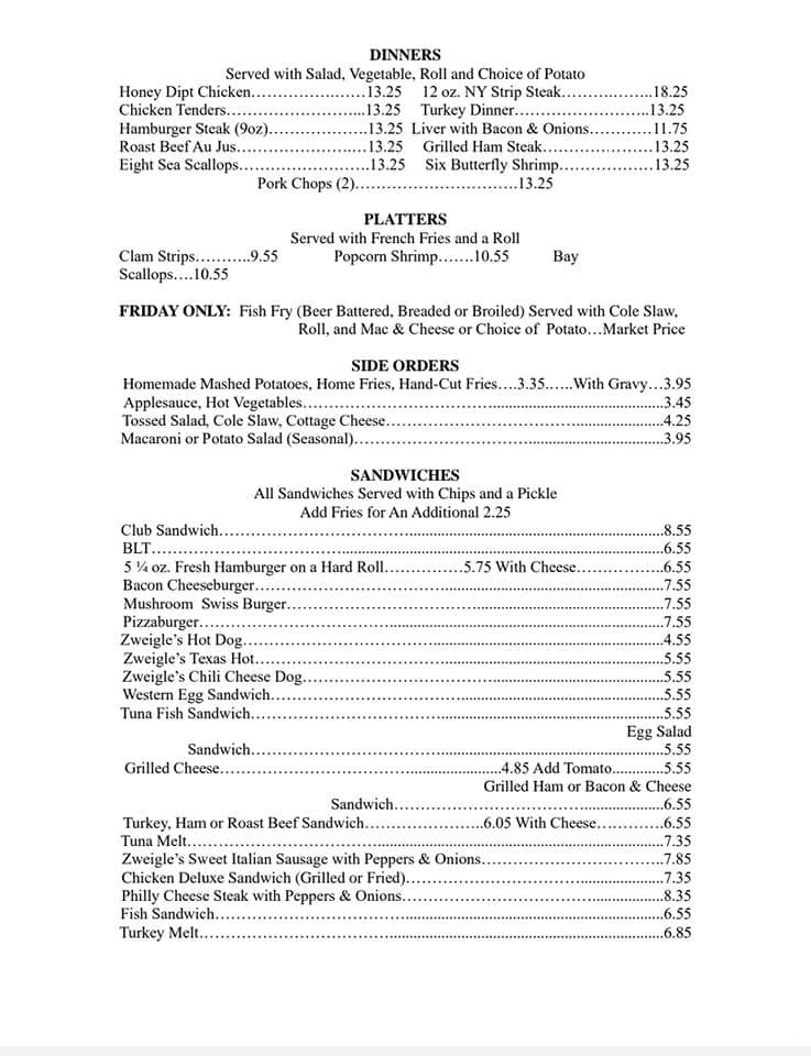 Menu at Mom's Savona Diner restaurant, Savona