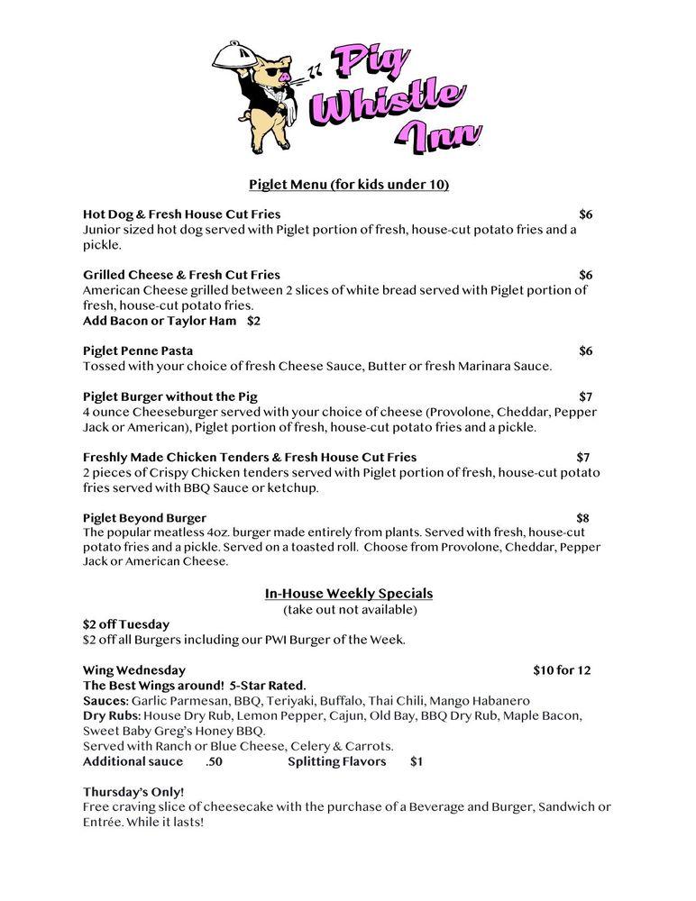 Menu at Pig Whistle Inn restaurant, Newton