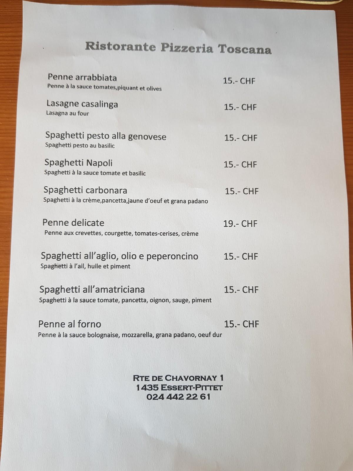 Menu au Restaurant & Pizzeria Toscana, Essert-Pittet