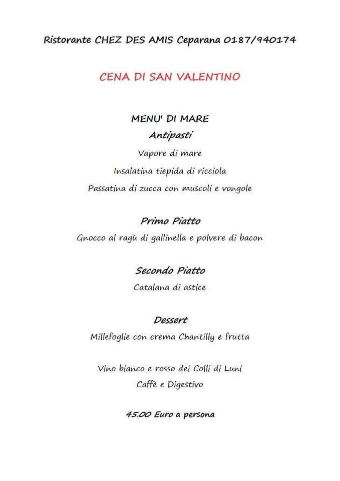 Menu da Chez Des Amis ristorante, Bolano