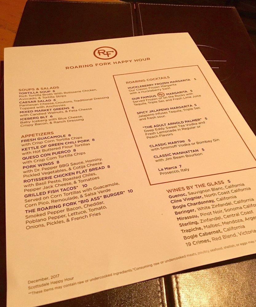Menu at Roaring Fork pub & bar, Scottsdale