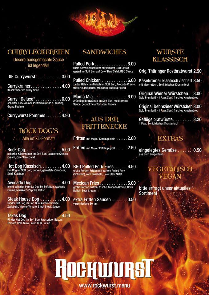 Menu at Rock Wurst Company restaurant, Germany