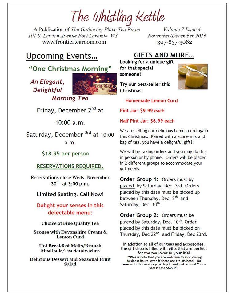 Menu at The Gathering Place, Fort Laramie