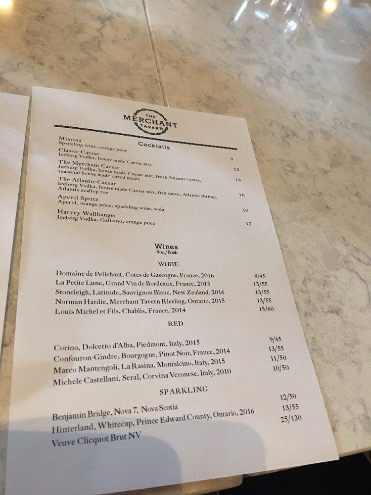 Menu at The Merchant Tavern restaurant, St. John's, John's