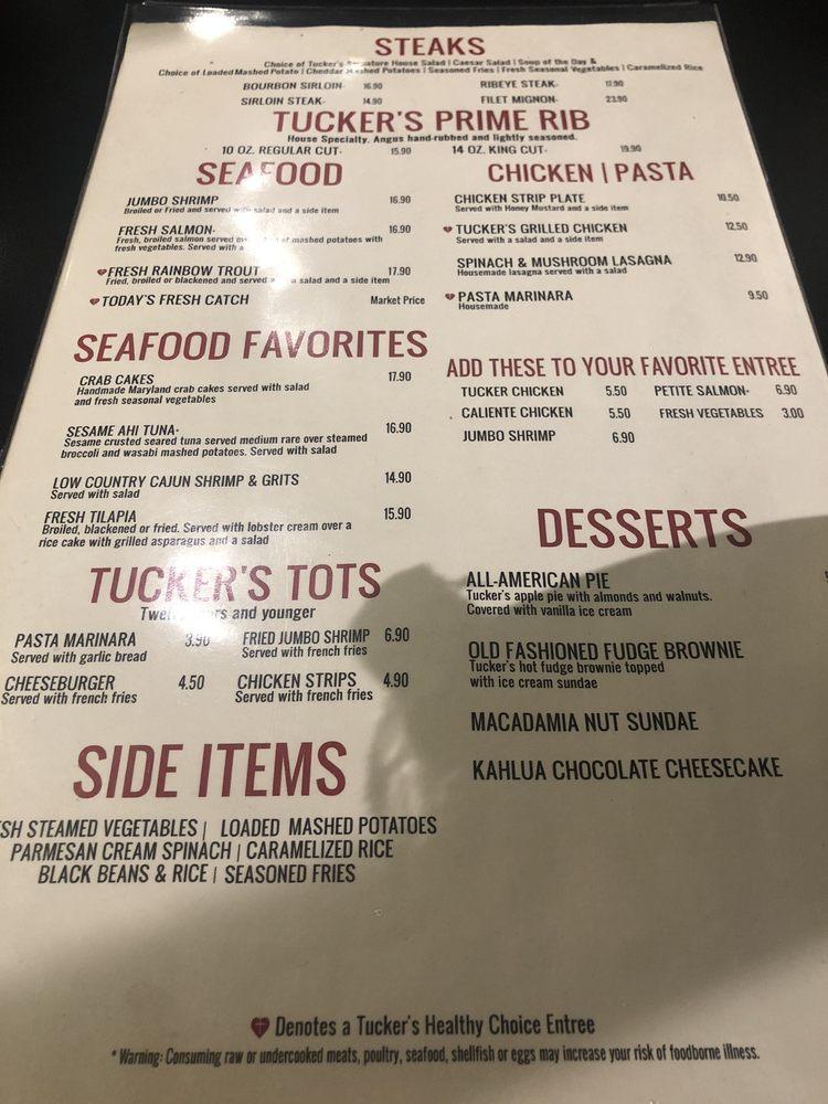 Menu at Tucker's Restaurant, Anderson