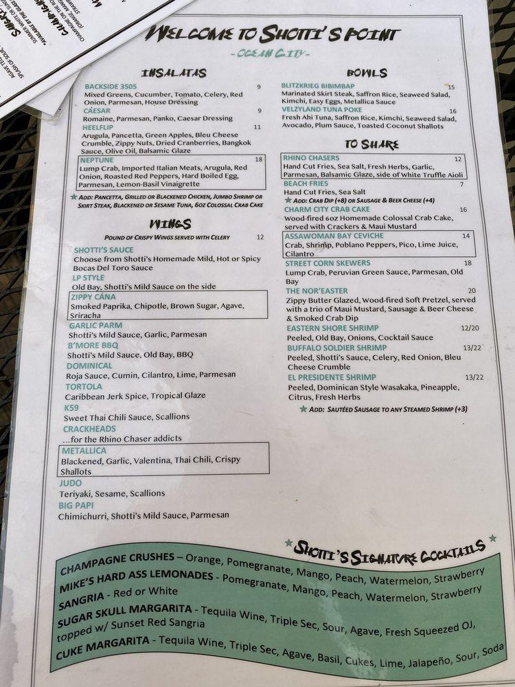 Menu at Shotti's Point Ocean City pizzeria, Ocean City