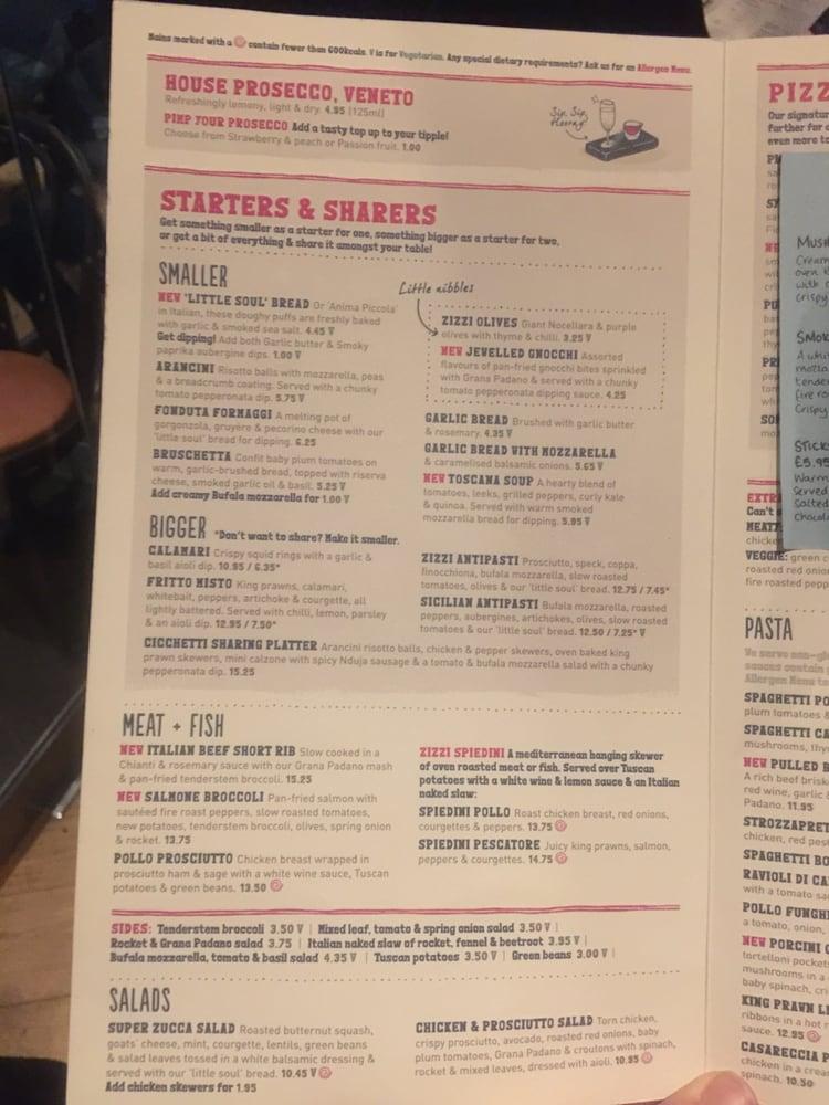 Menu at Zizzi - Victoria pizzeria, London, 15 Cardinal Walk