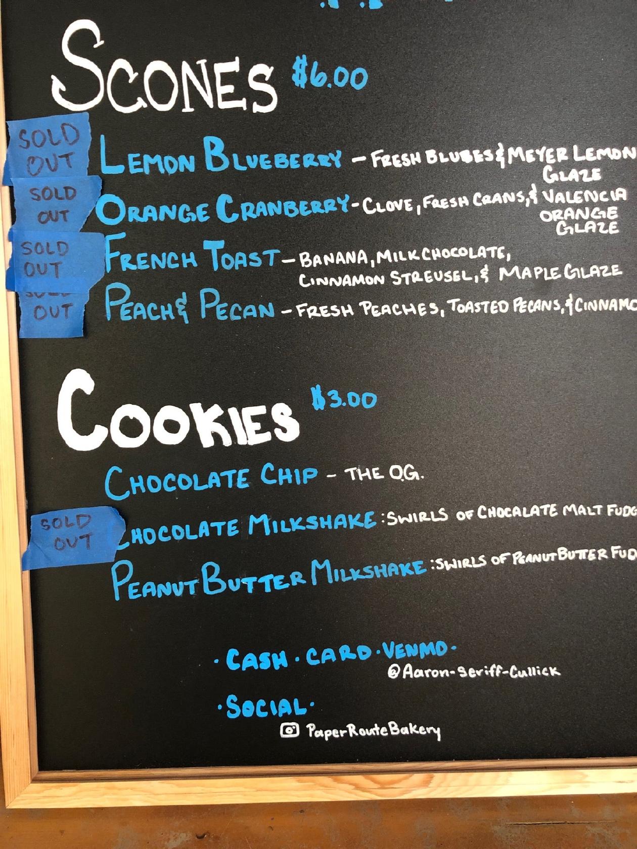 Menu at Paper Route Bakery, Austin