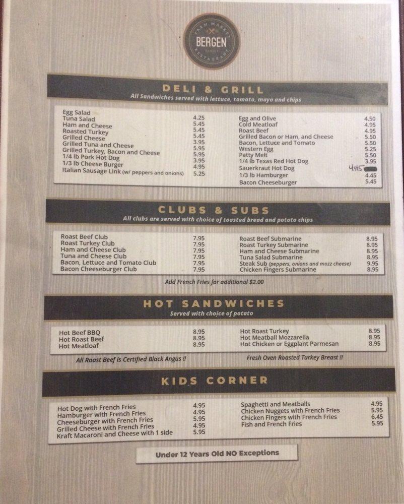 Menu at Bergen Farm Market Family Restaurant, Bergen
