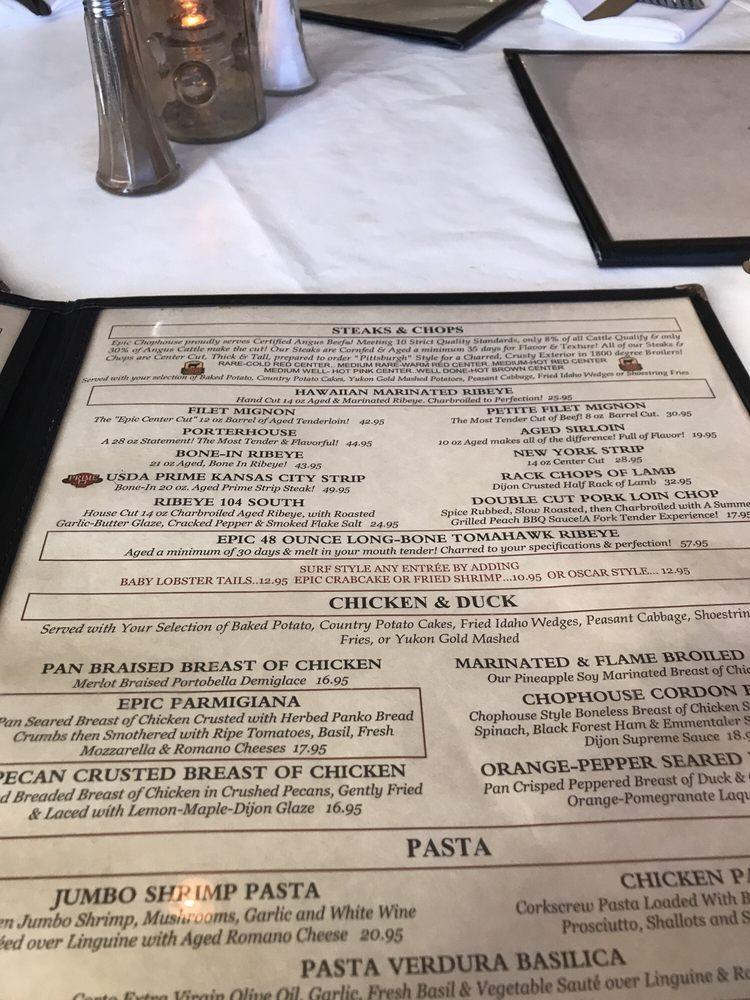 Menu at Epic Chophouse pub & bar, Mooresville, 104 S Main St