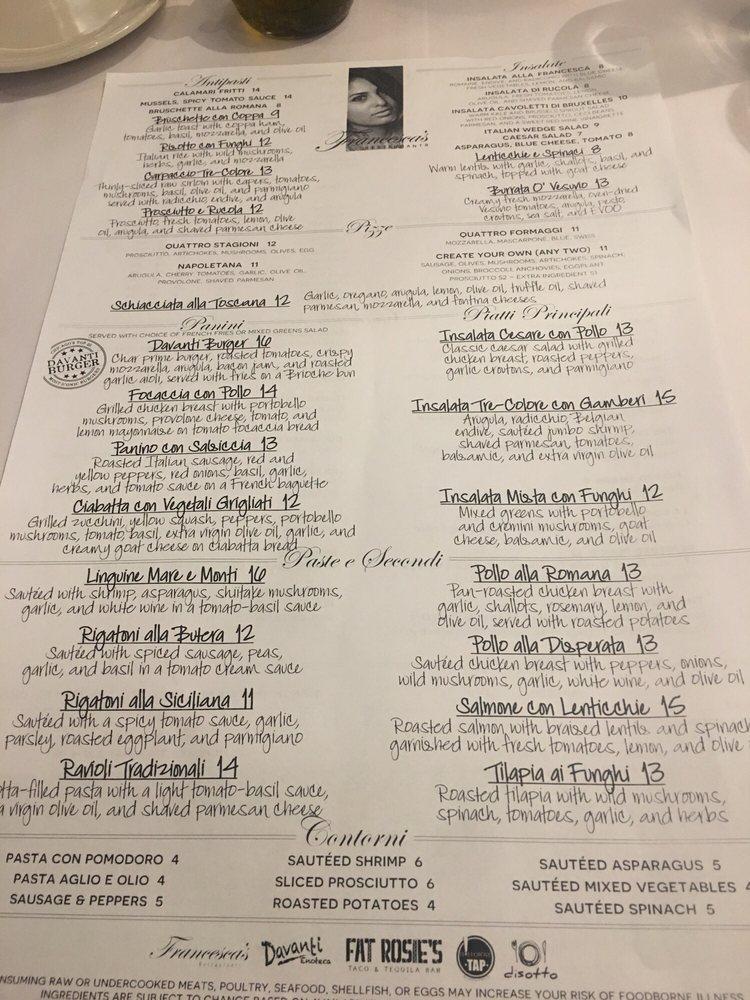 Menu at Francesca's on 95th restaurant, Oak Lawn, 95th St