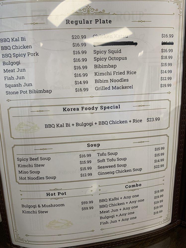 Menu at Korea Foody restaurant, Waipahu