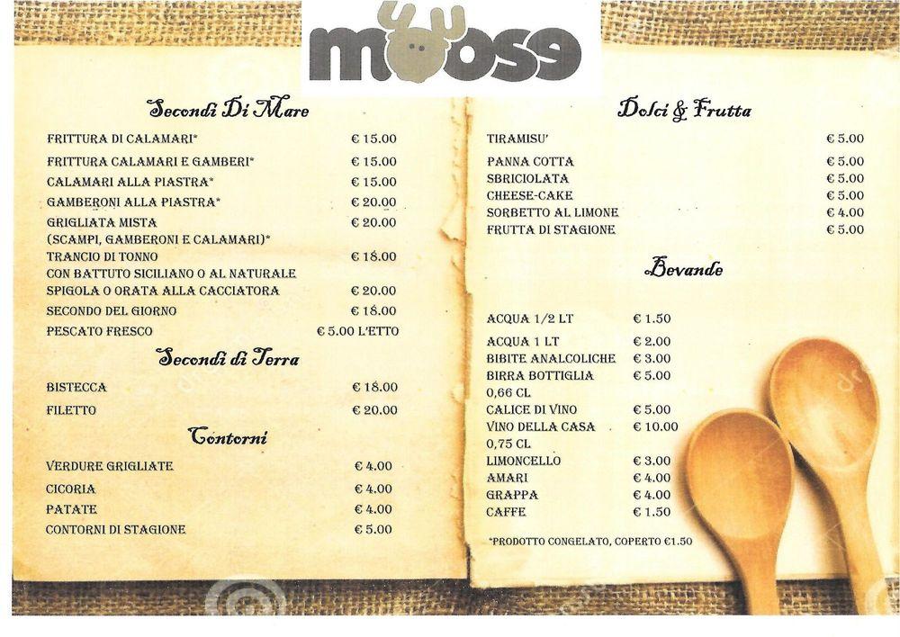 Menu at Moose Bistrot restaurant, Ostia