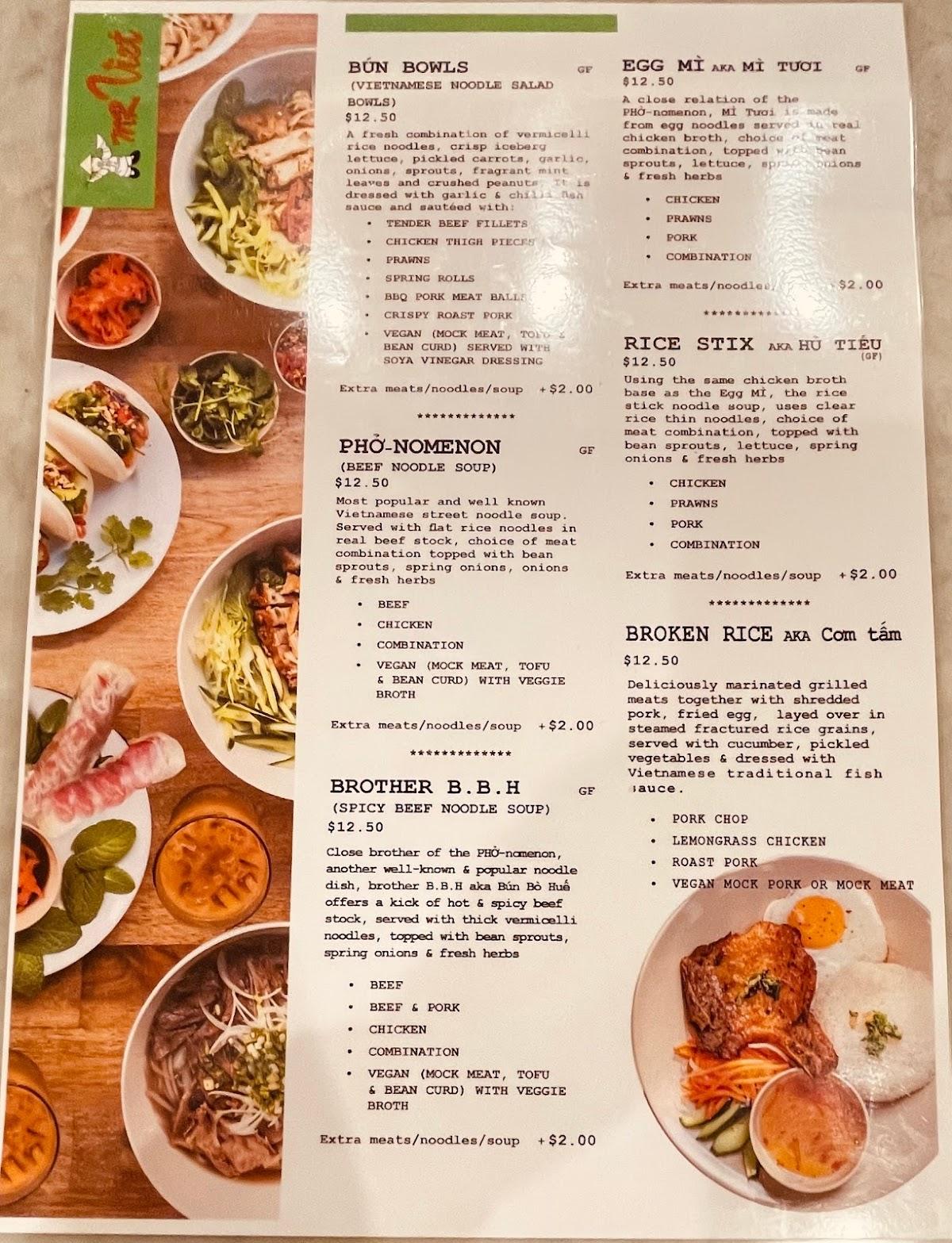 Menu at Mr Viet restaurant, Adelaide, 8/20 James Pl