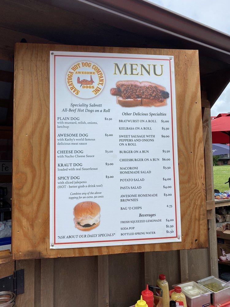 Menu at Saratoga Awesome Dogs restaurant, Saratoga Springs