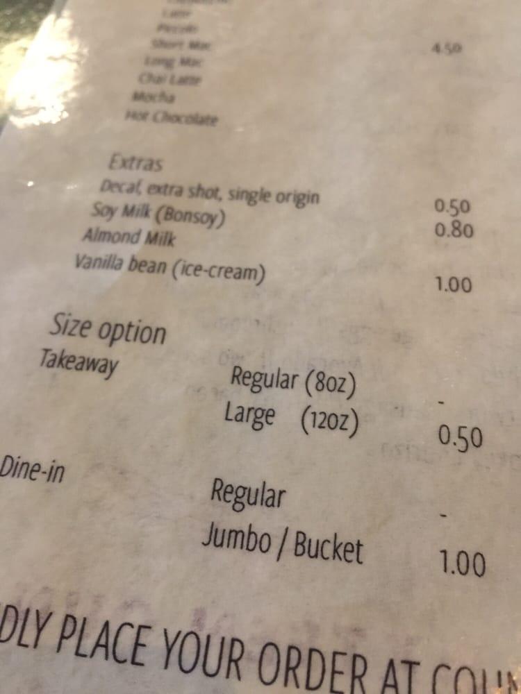 Menu at Sixteen Ounces cafe, Victoria Park