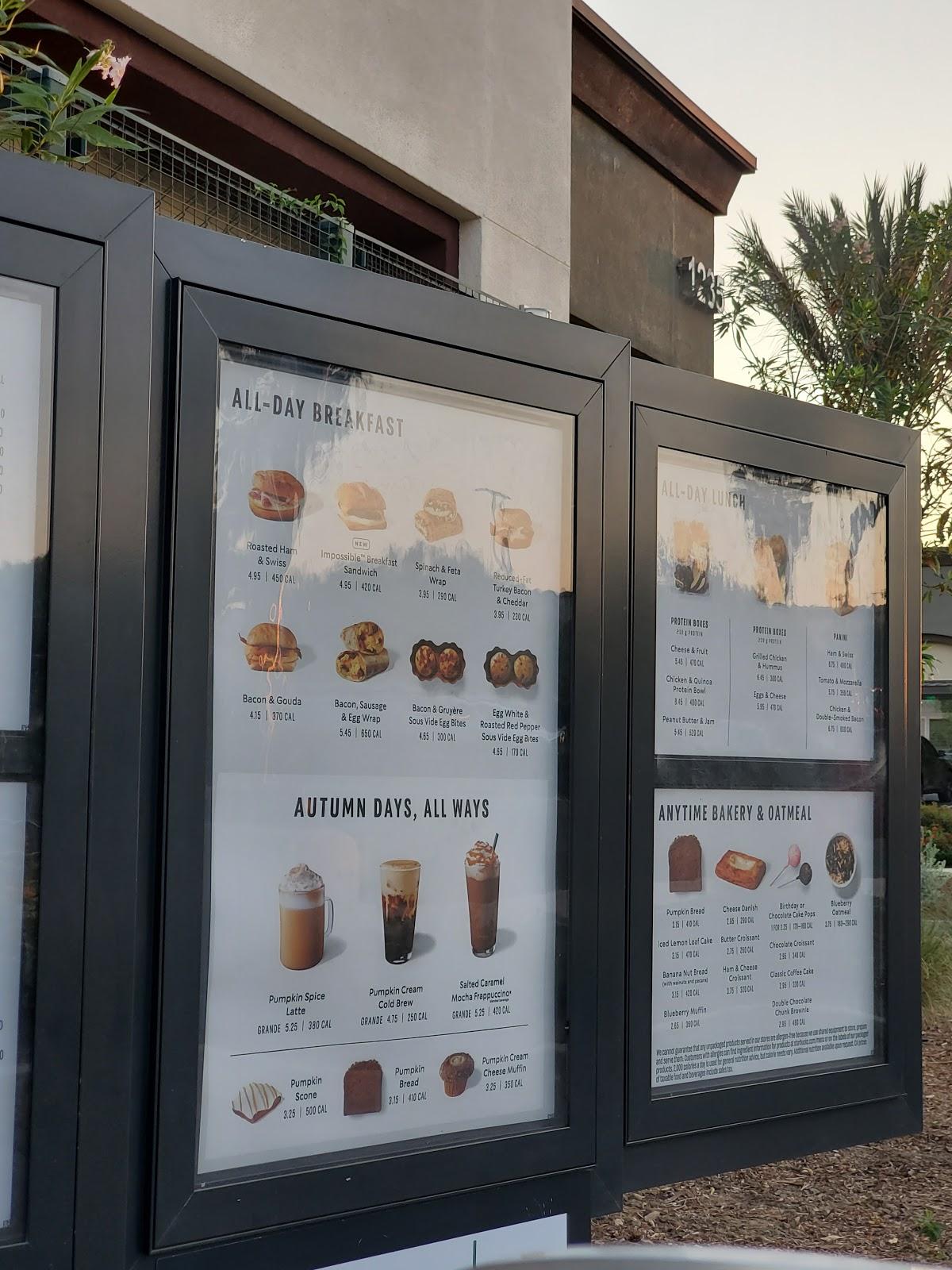 Menu at Starbucks restaurant, Rialto, W Foothill Blvd