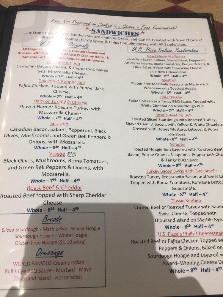 Menu at US Pizza of Springdale pizzeria, Springdale