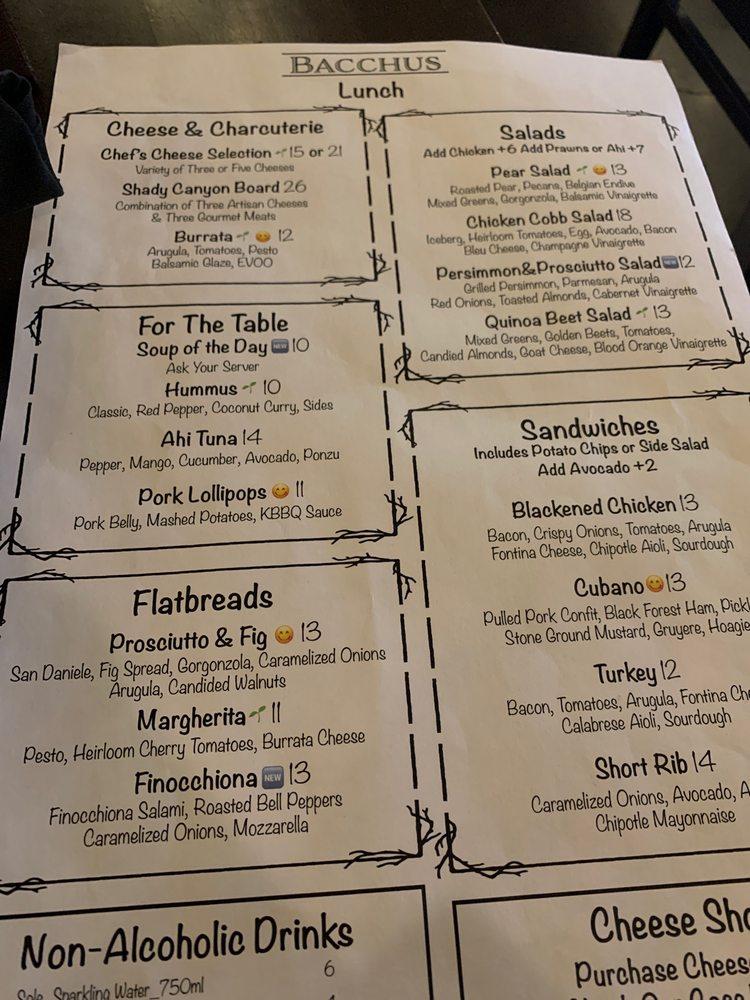 Menu at Bacchus Bar and Bistro, Irvine
