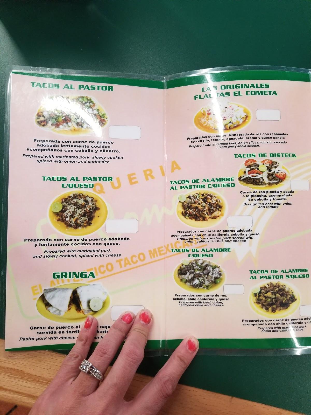 Carta del restaurante El Cometa - Taqueria El Autentico Taco Mexicano ...