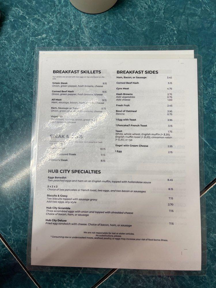 Menu at Hub City Restaurant, Plymouth