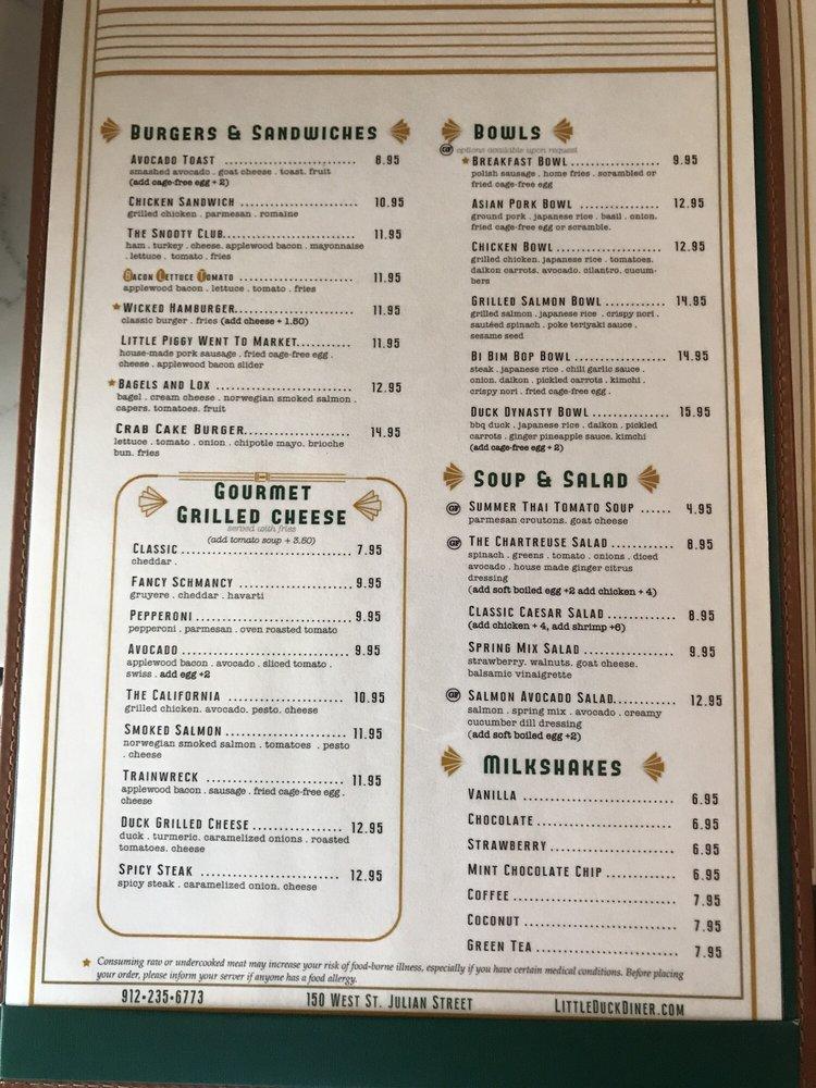Menu at Little Duck Diner restaurant, Savannah