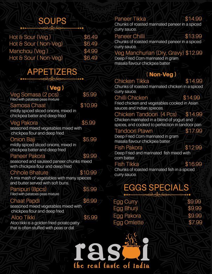 Menu at Rasoi The Real taste of india restaurant, Regina