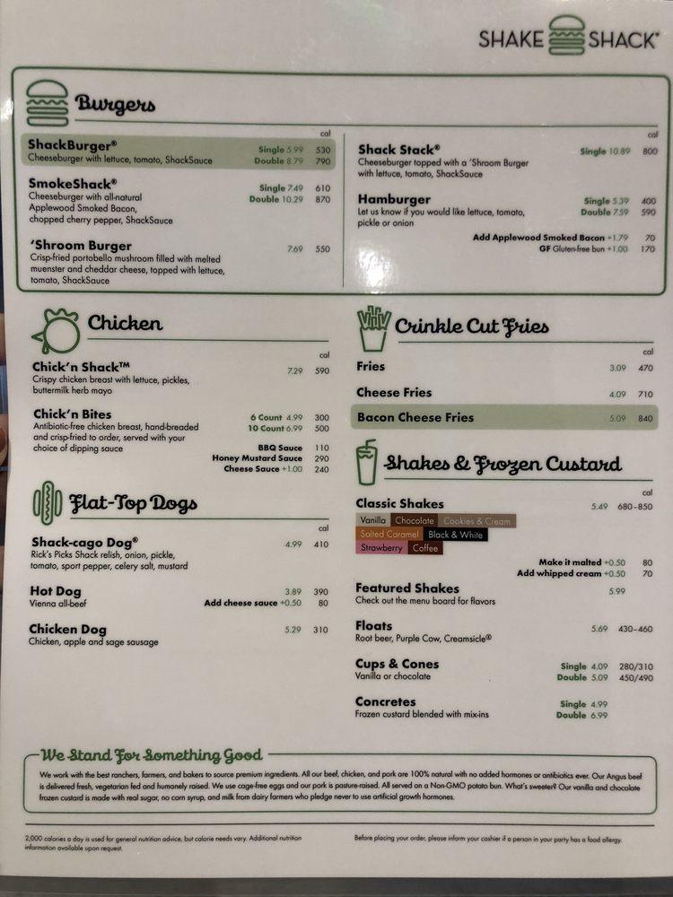 Menu at Shake Shack fast food, San Mateo