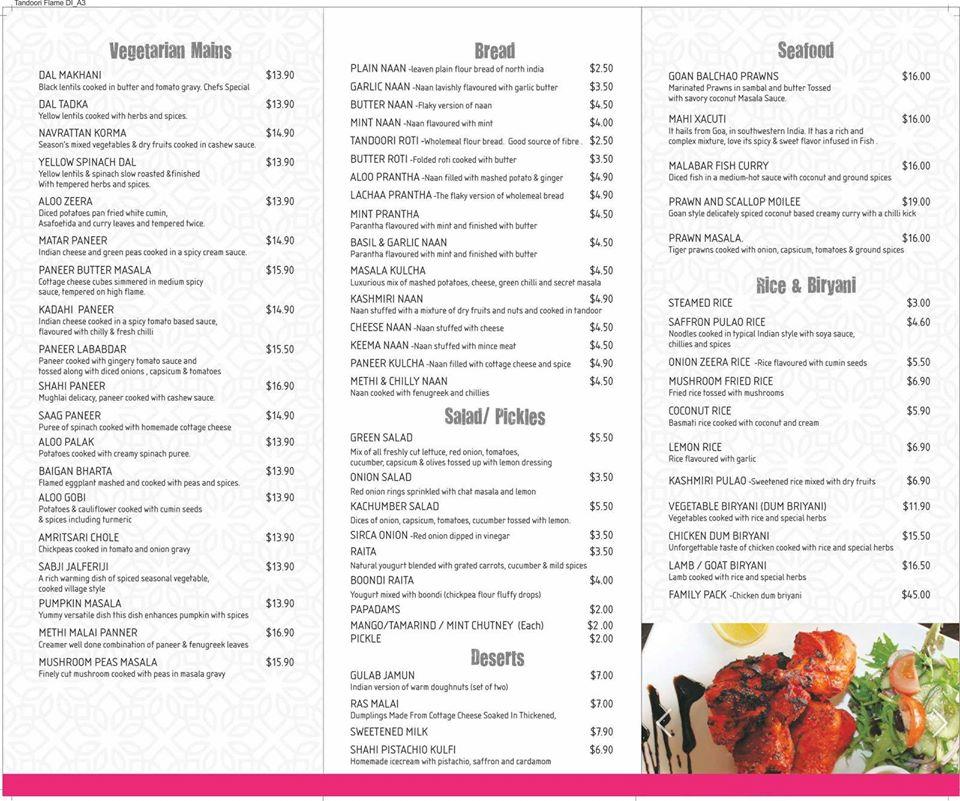 Menu at Tandoori Flame - Indian Restaurant Australind, Australind