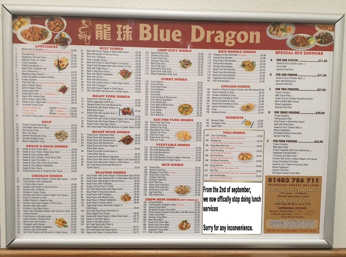 Menu at Blue Dragon fast food, Billingshurst