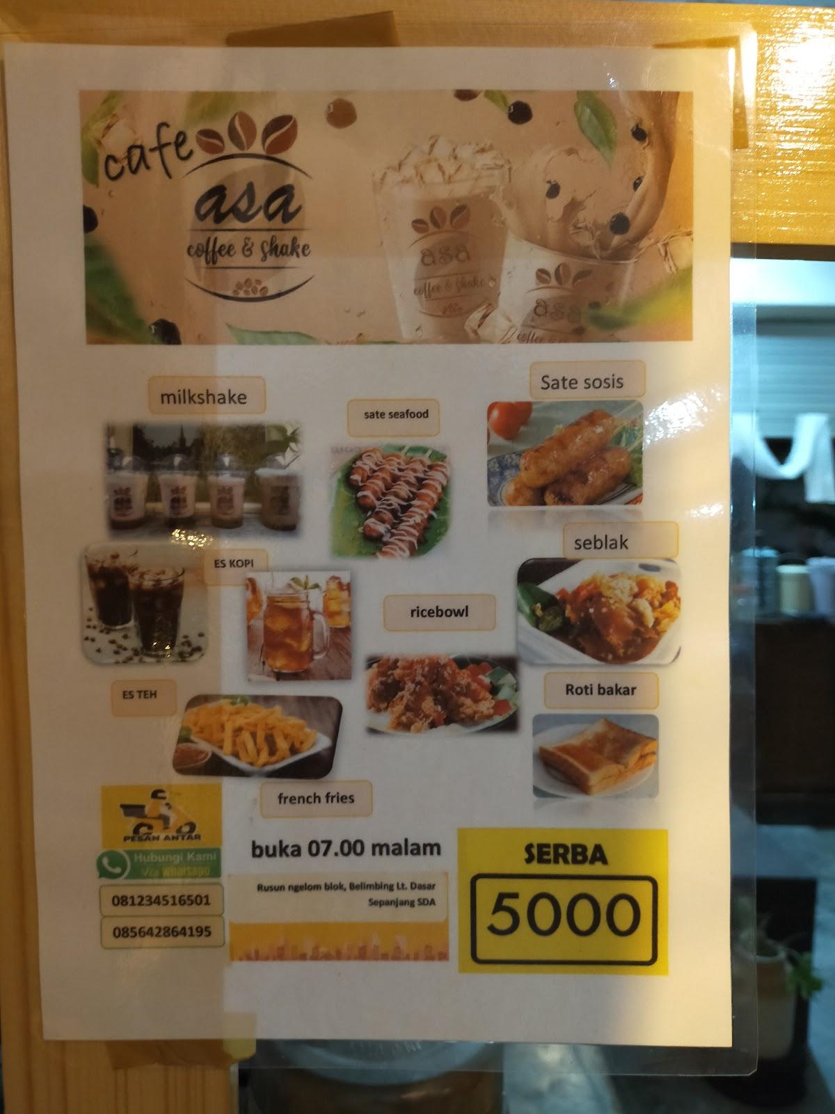 Menu at CAFE ASA coffee &shake, Bungurasih