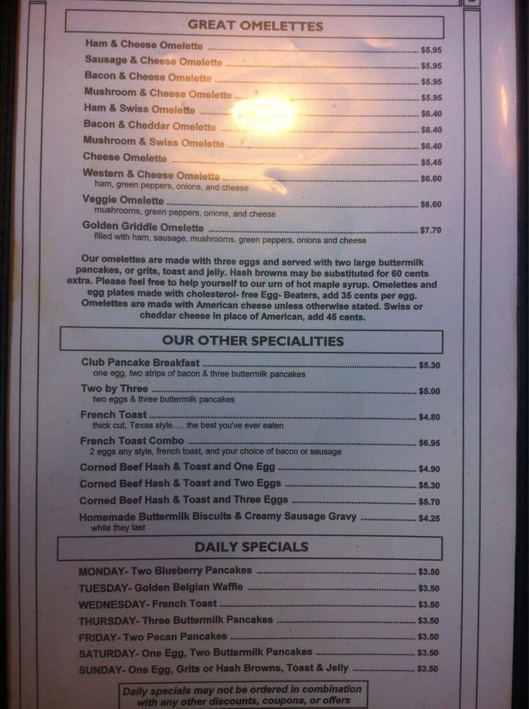 Menu at Golden Griddle Pancake House restaurant, North Myrtle Beach
