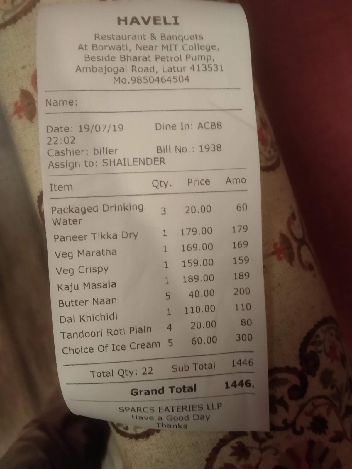 Menu at Haveli Restaurants & Banquet's, Latur