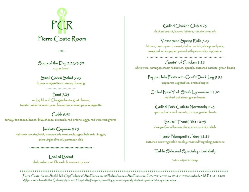 Menu at Pierre Coste Dining Room restaurant, San Francisco