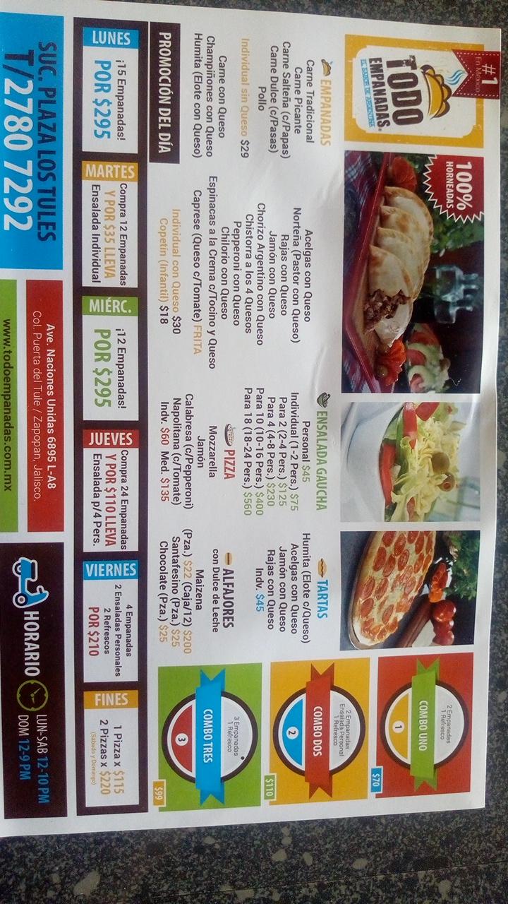 Carta del restaurante Todo empanadas plaza los tules, Zapopan