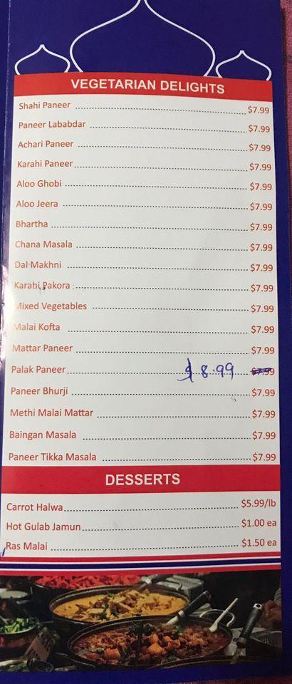 Menu at Agra Sweets & Tandoori restaurant, Brampton