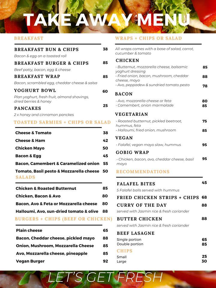 Menu at Gofresh Café and Juice Bar, Outer West Durban