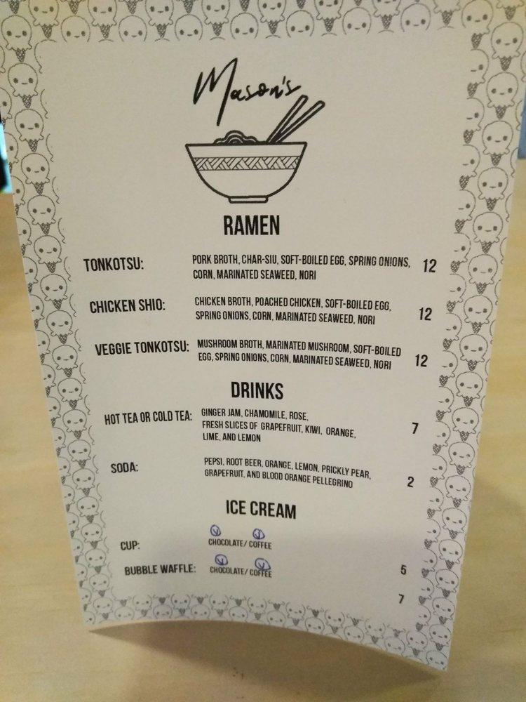 Menu at Mason's Creamery restaurant, Cleveland