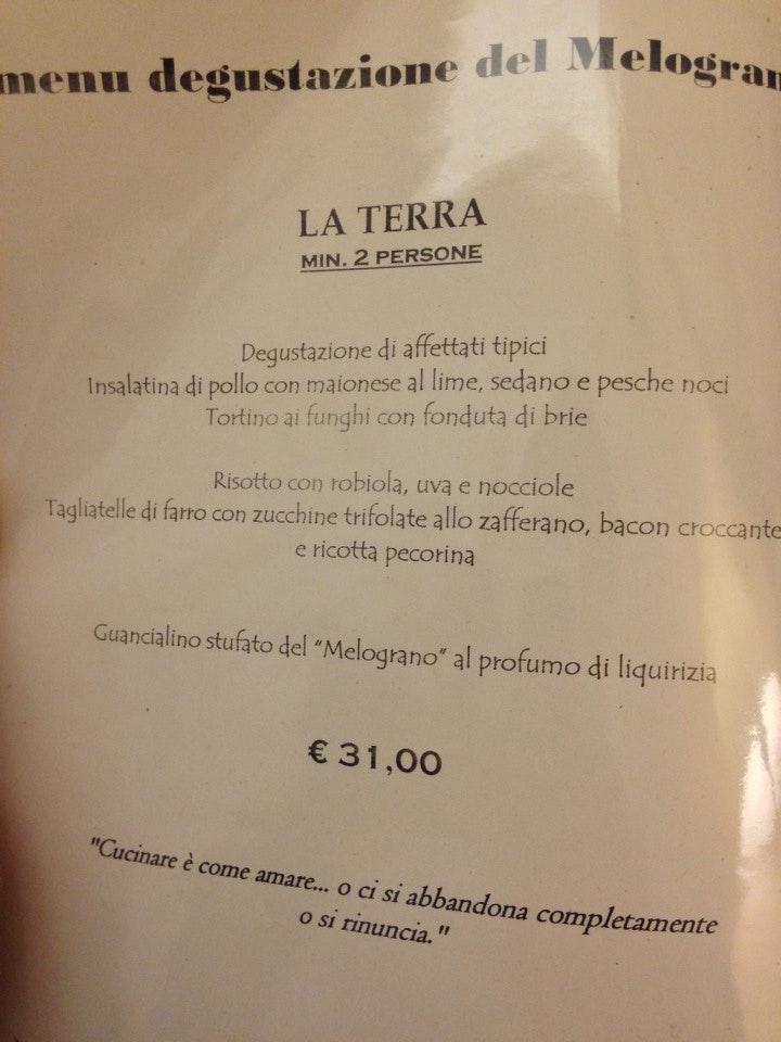 Menu at Osteria Del Melograno restaurant, Cremona