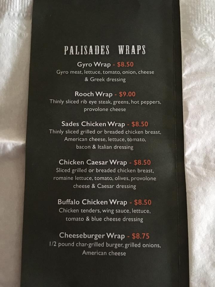 Menu at Palisades Hotel pub & bar, Rome