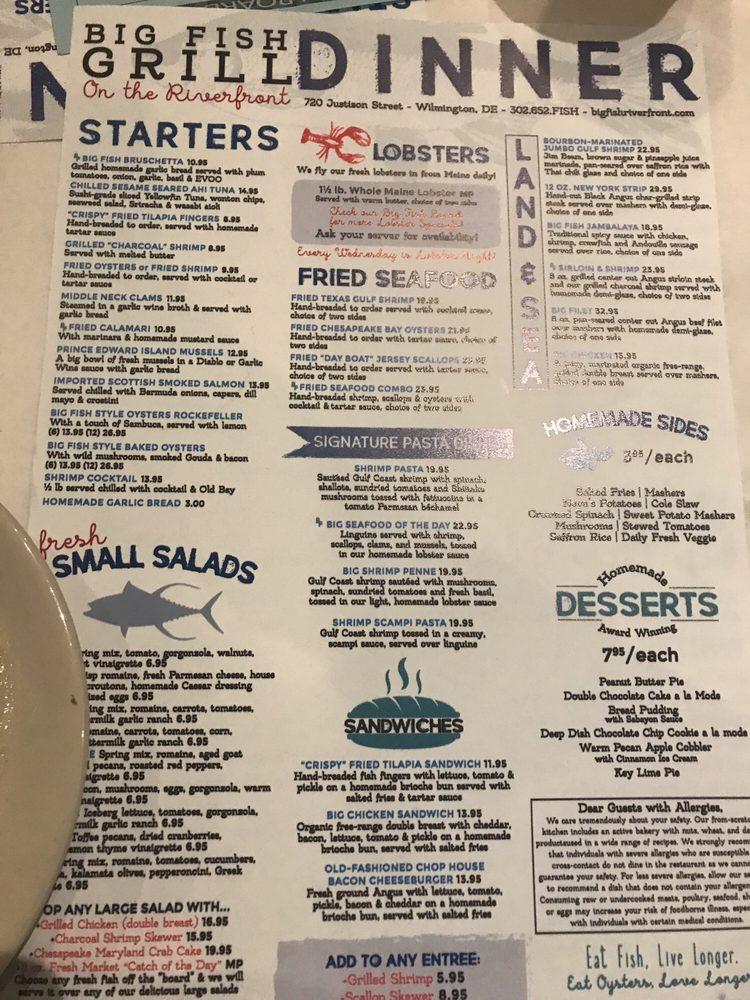 Menu at Big Fish Grill on the Riverfront pub & bar, Wilmington