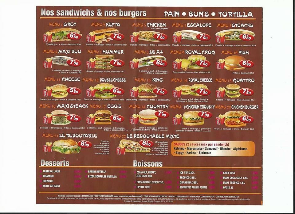 Menu au Break Time restaurant, Magny-les-Hameaux