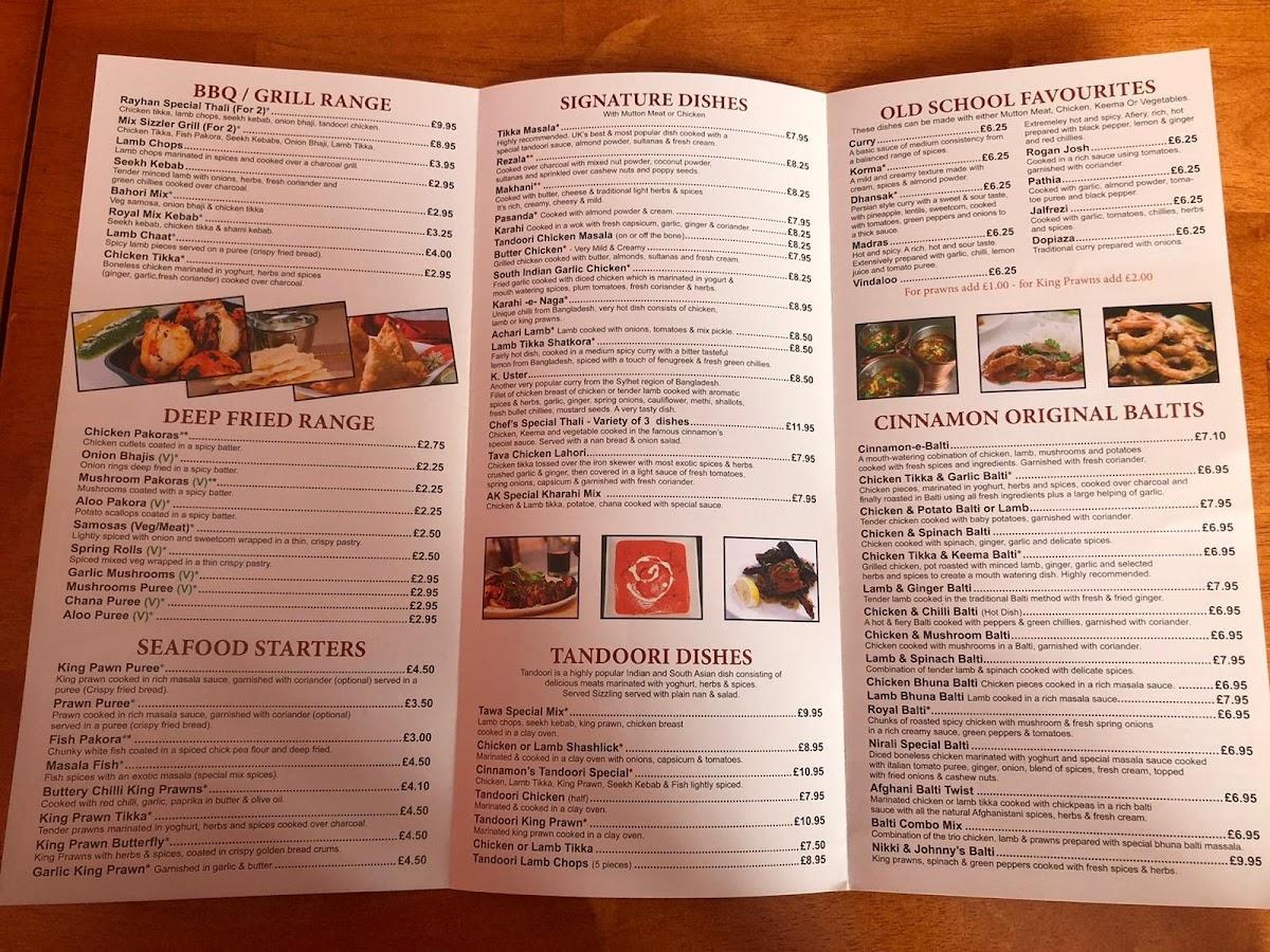 Menu at Cinnamon restaurant, Scarborough, 37 Dean Rd