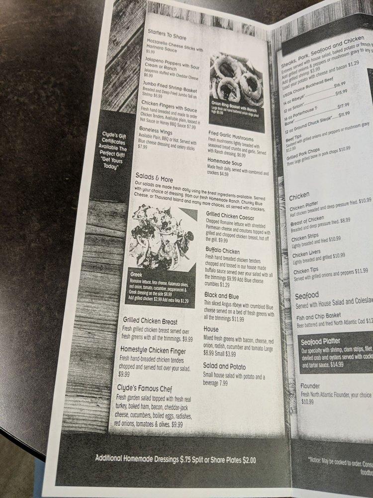 Menu at Clyde's Restaurant, Waynesville