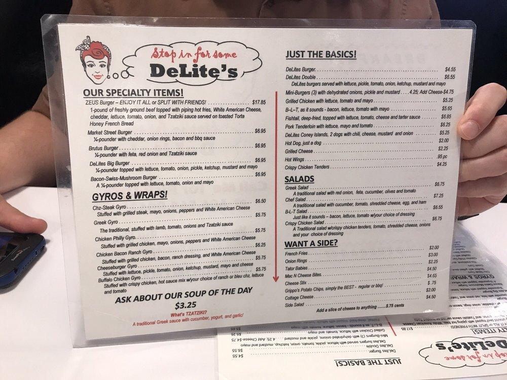 Menu at Delite's restaurant, Maysville